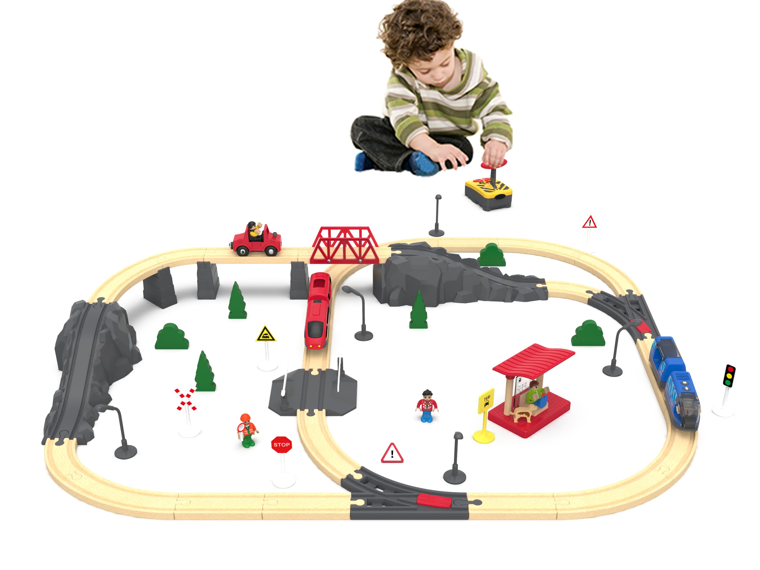 Train Track Accessories Remote Control Train, Battery Operated Locomotive Train Toy for Toddlers Train Set, Powerful Engine Train Vehicle Fits All Major Brands Railway System (Battery Not Included)