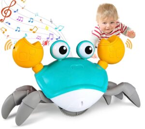 jatotve crawling crab baby toy, infant tummy time toys boy girl, cute walking dancing moving with music and light, interactive musical toy for kids babies toddlers sensory learning crawl (green)