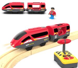 train track accessories remote control train, battery operated locomotive train toy for toddlers train set, powerful engine train vehicle fits all major brands railway system (battery not included)