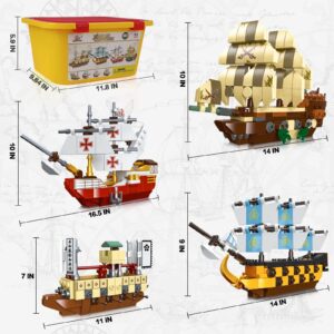 Pirate Ship Building Blocks Toy Set , HMS Victory , The Flying Dutchman , Santa Maria , Warring States Ships , Creative Boat Themed Birthday Gifts for Boys , Girls and Kids Ages 6+ (664 Pieces)