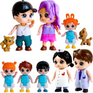 funerica dollhouse people figures playset - adorable dollhouse family members with pets, doctor, and nurse. little people figures doll house accessories toys