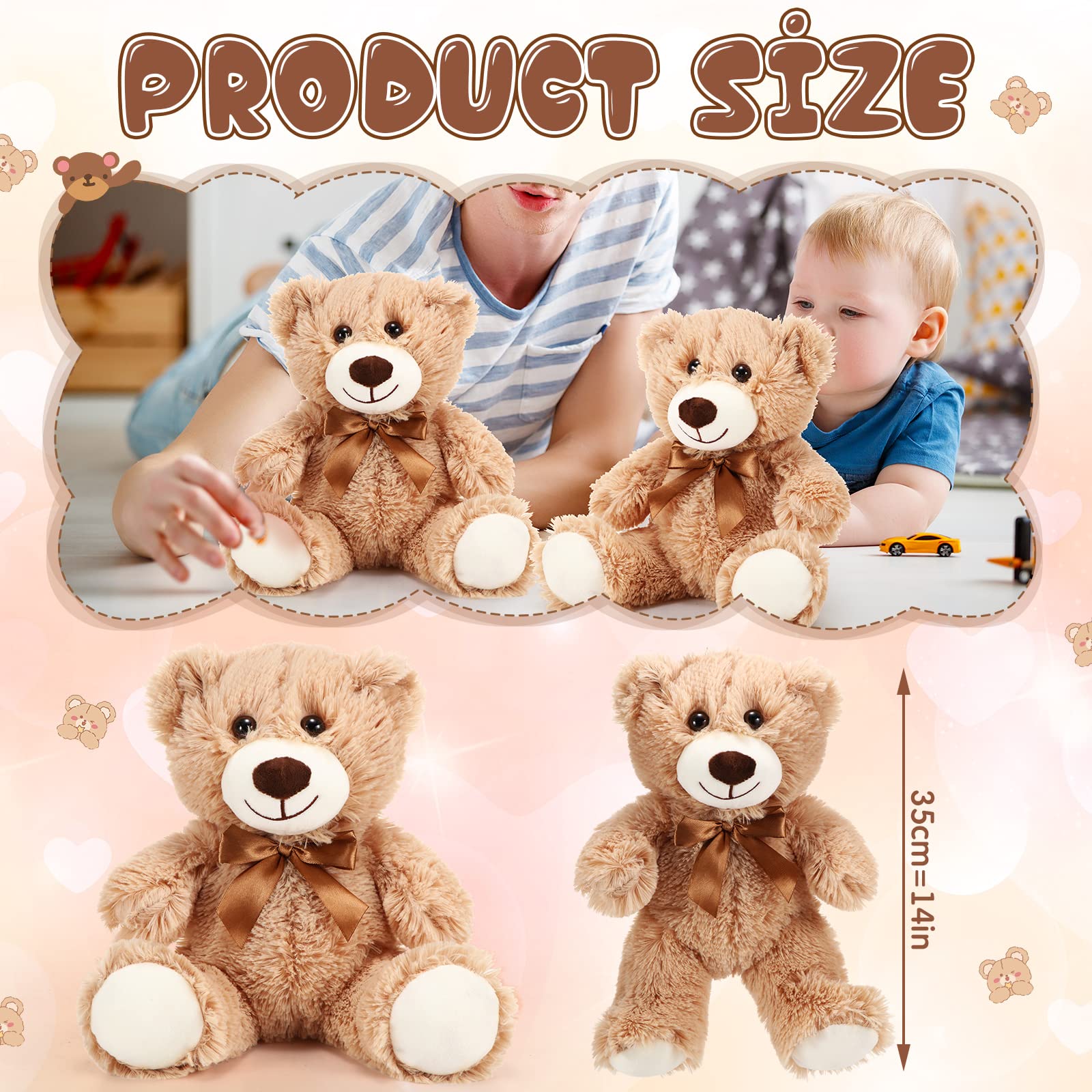 HyDren 6 Pcs Bears Bulk Stuffed Animal Small Bears Baby Shower Bears Plush Toys Employee Appreciation Easter Graduation Gifts(Light Brown, Long Plush)