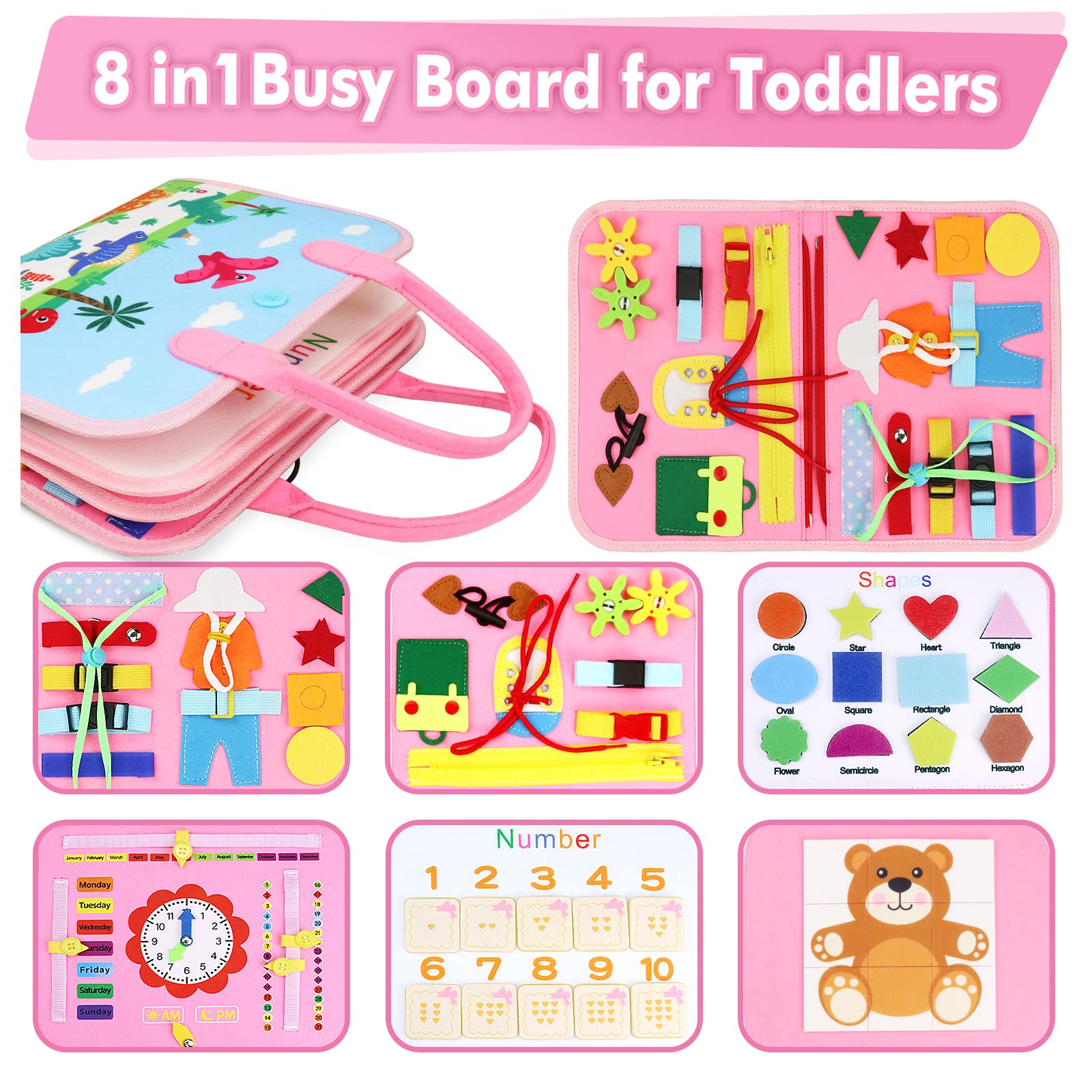 Busy Board for 1 Year Old Baby Busy Board for Toddlers 2-4 Montessori Toddler Busy Board Sensory Toys for Toddlers 1-3 Quiet Busy Book for Toddlers 1-3 Airplane Travel Montessori Toys for 2 Year Old