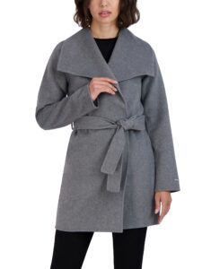 tahari women's wool wrap coat with tie belt, ash, large