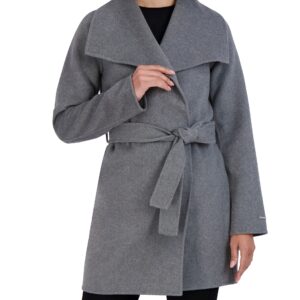 Tahari Women's Wool Wrap Coat with Tie Belt, Ash, Large