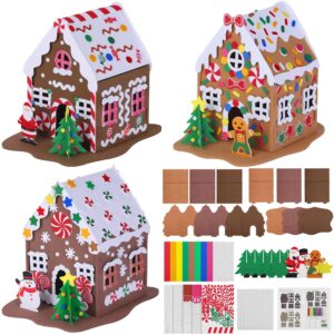 elcoho 3 sets of gingerbread house diy craft kit 3d christmas foam stickers decorations party crafts decorations for christmas party favors project art and craft diy kit