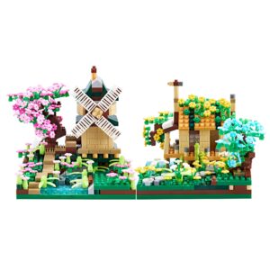 kadablk sakura tree house plant micro block building set,friendship windmill model construction set,1200 pcs for adults and kid