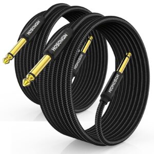 hosongin 1/4 inch guitar instrument cable 15ft 2-pack [nylon braided shielded], 1/4 inch to 1/4 inch ts male to male plug mono audio cord, quarter inch 6.35mm unbalanced interconnect line - 15 feet