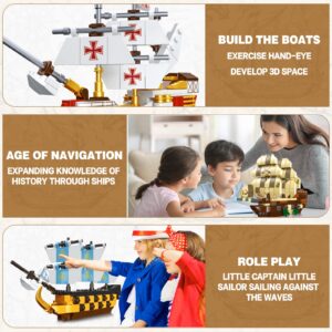 Pirate Ship Building Blocks Toy Set , HMS Victory , The Flying Dutchman , Santa Maria , Warring States Ships , Creative Boat Themed Birthday Gifts for Boys , Girls and Kids Ages 6+ (664 Pieces)