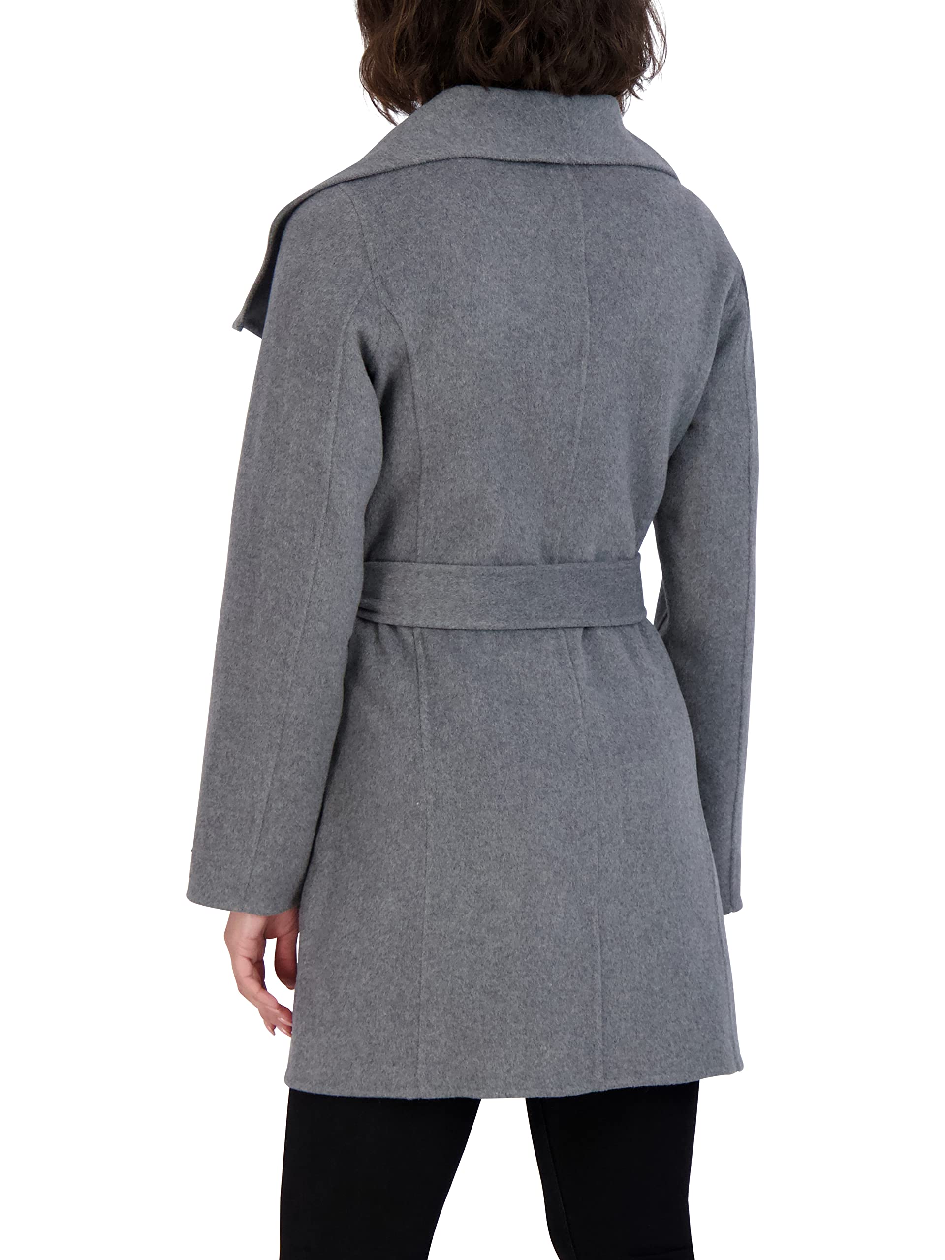 Tahari Women's Wool Wrap Coat with Tie Belt, Ash, Large