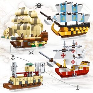 Pirate Ship Building Blocks Toy Set , HMS Victory , The Flying Dutchman , Santa Maria , Warring States Ships , Creative Boat Themed Birthday Gifts for Boys , Girls and Kids Ages 6+ (664 Pieces)