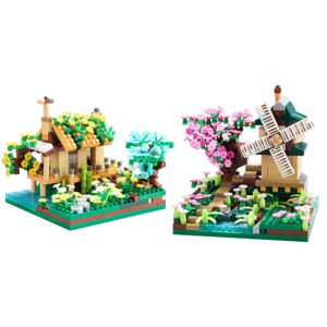 Kadablk Sakura Tree House Plant Micro Block Building Set,Friendship Windmill Model Construction Set,1200 PCS for Adults and Kid