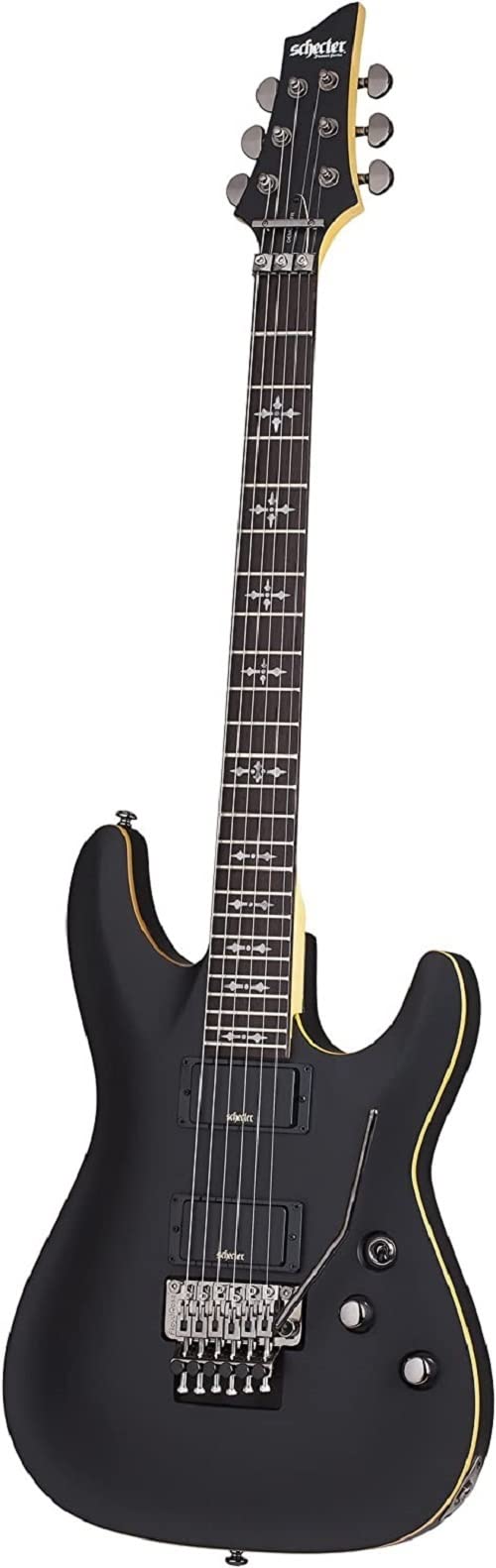 Schecter Demon-6 FR Electric Guitar in Aged Black Satin Bundle with Electric Guitar Hard Shell Carrying Case (2 Items)