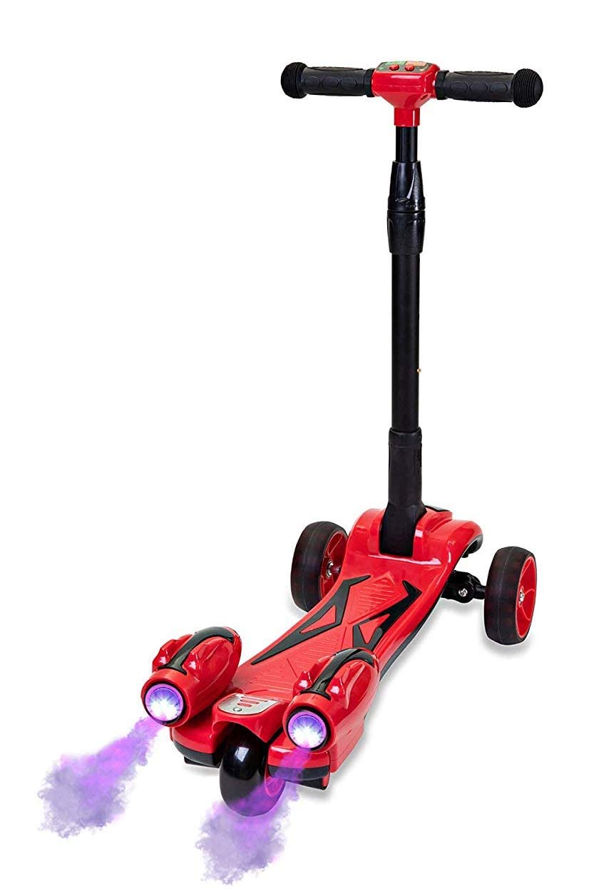 Glare Wheel Kids Kick Scooter Real Smoke Rocket Portable Foldable (Red)