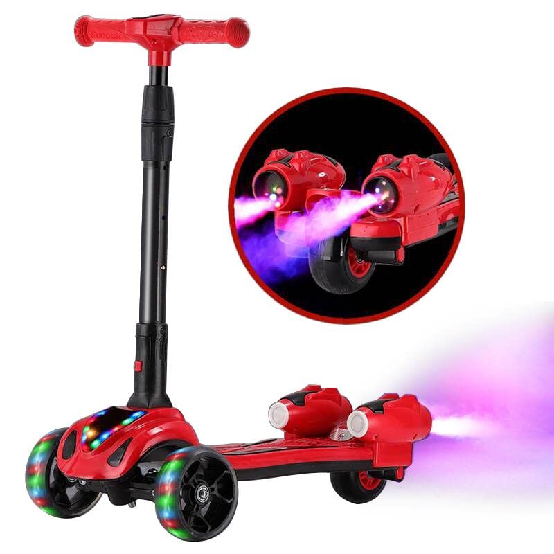 Glare Wheel Kids Kick Scooter Real Smoke Rocket Portable Foldable (Red)