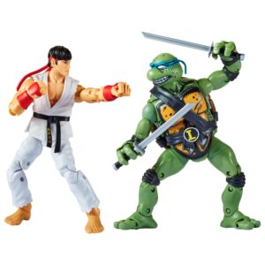 BANDAI 2 Pack | Teenage Mutant Ninja Turtles Leonardo Vs Street Fighter Ryu Action Figures | 6'' and Turtle with Articulation, P81251