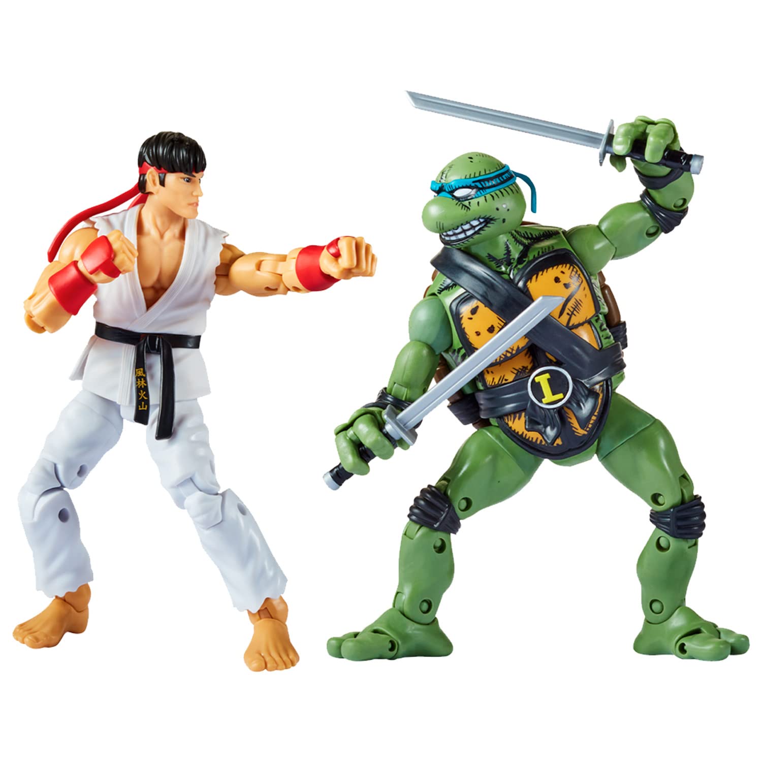 BANDAI 2 Pack | Teenage Mutant Ninja Turtles Leonardo Vs Street Fighter Ryu Action Figures | 6'' and Turtle with Articulation, P81251