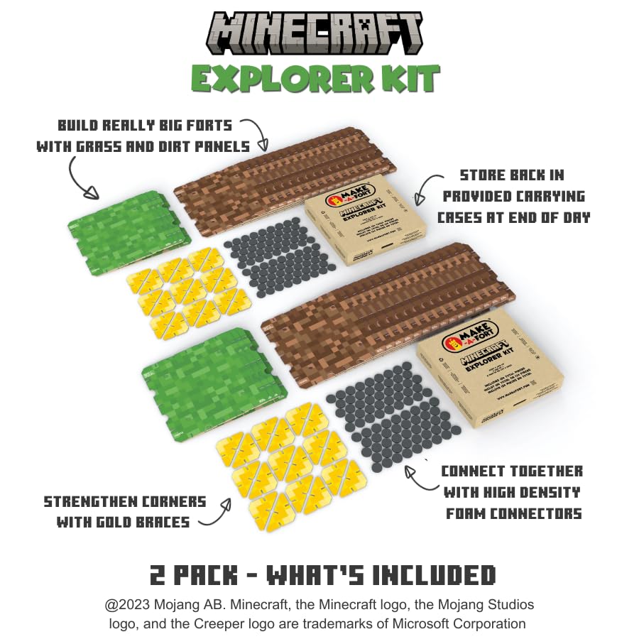 Minecraft Explorer Kit - Build Minecraft in The Real World - Endless Play for Ages 8 and Up - Build Forts, Mazes, Tunnels, and More - Durable, Reusable, and Made in USA (2 Pack)