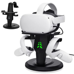 lampelc headset charging dock, vr display stand for meta/oculus quest 2, rift/rift s, htc vive, valve index headset, touch controllers and vr accessories, with led lights, type c charging port