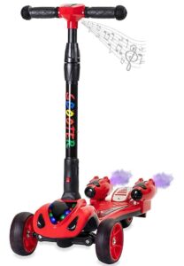 glare wheel kids kick scooter real smoke rocket portable foldable (red)