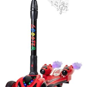 Glare Wheel Kids Kick Scooter Real Smoke Rocket Portable Foldable (Red)