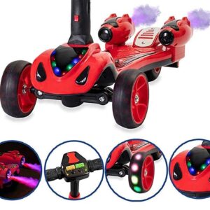 Glare Wheel Kids Kick Scooter Real Smoke Rocket Portable Foldable (Red)