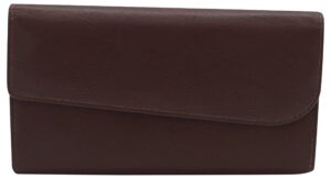 marshal women's genuine leather rfid trifold checkbook slim wallet for ladies (brown)