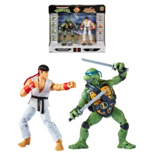 bandai 2 pack | teenage mutant ninja turtles leonardo vs street fighter ryu action figures | 6'' and turtle with articulation, p81251