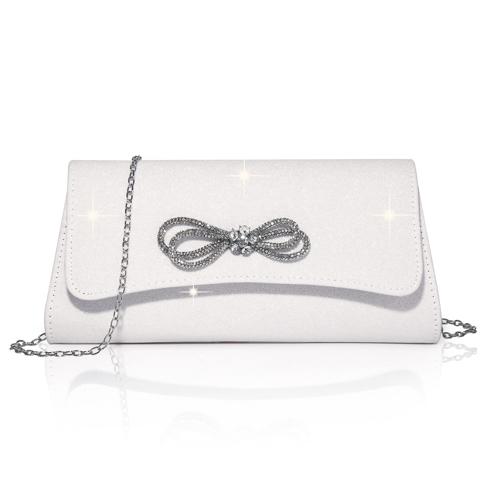 Labair Womens Evening Bag Sparkly Bow Clutch Purse Wedding Prom Formal Purse Party Cocktail Handbag.(white)