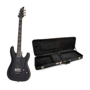 schecter demon-6 fr electric guitar in aged black satin bundle with electric guitar hard shell carrying case (2 items)