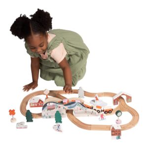 Manhattan Toy Alpine Express 49-Piece Wooden Toy Train Set with Scenic Accessories for Toddlers 3 Years and Up Multicolor