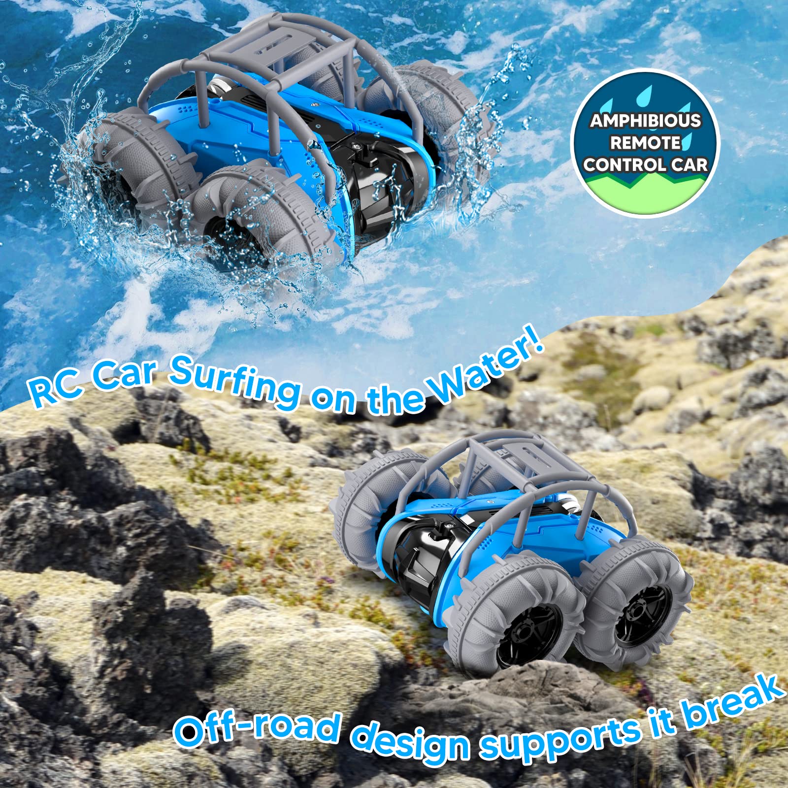 MaxTronic Remote Control Car Amphibious, 2.4 GHz 4WD All-Terrain Waterproof Remote Control Boat RC Monster Truck Stunt Car, Remote Control Vehicle Birthday Gifts Toys for 3-12 Years Old Boys Girls