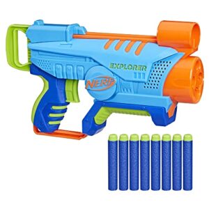 nerf elite junior explorer easy-play toy foam blaster, 8 darts for kids outdoor games, ages 6 & up