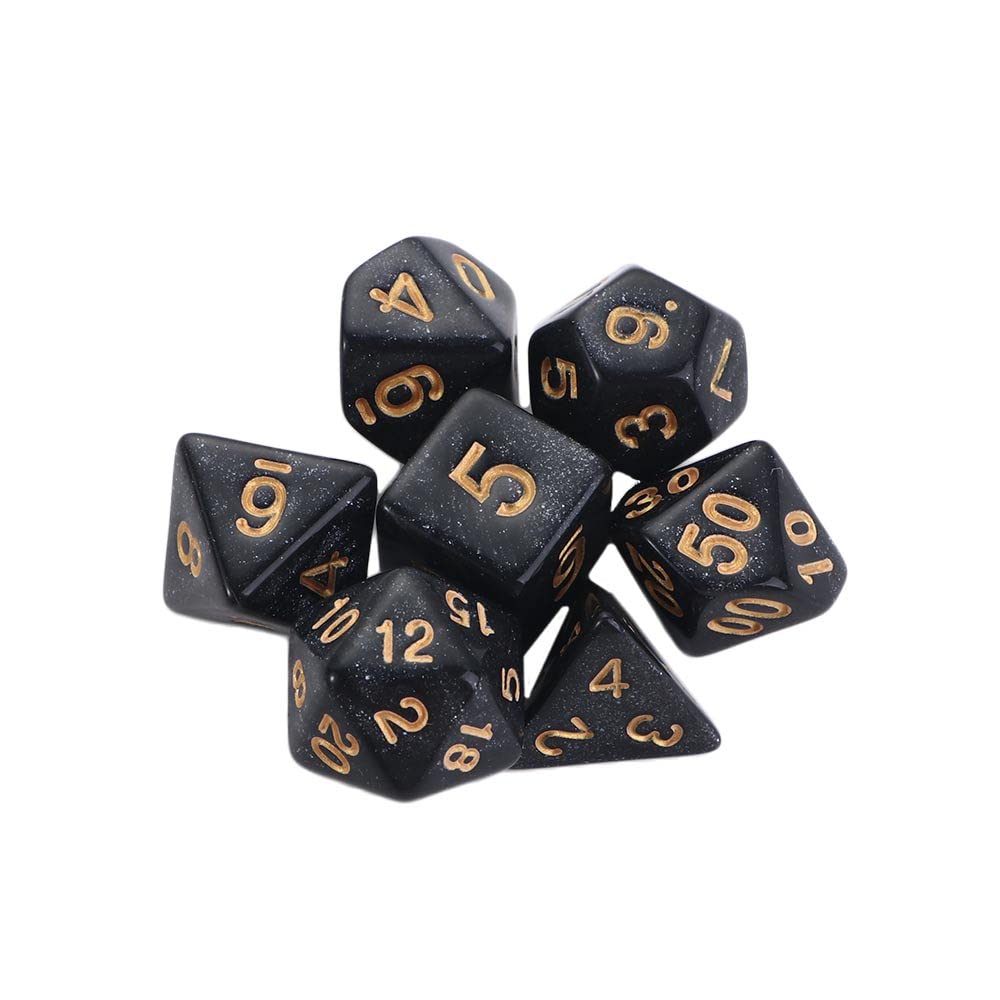 7 Pcs Colorful Glitter DND Polyhedral Dice, Acrylic Dice Durable Dice for Table Games, Role Playing, Family Party Favor(Glitter Black)