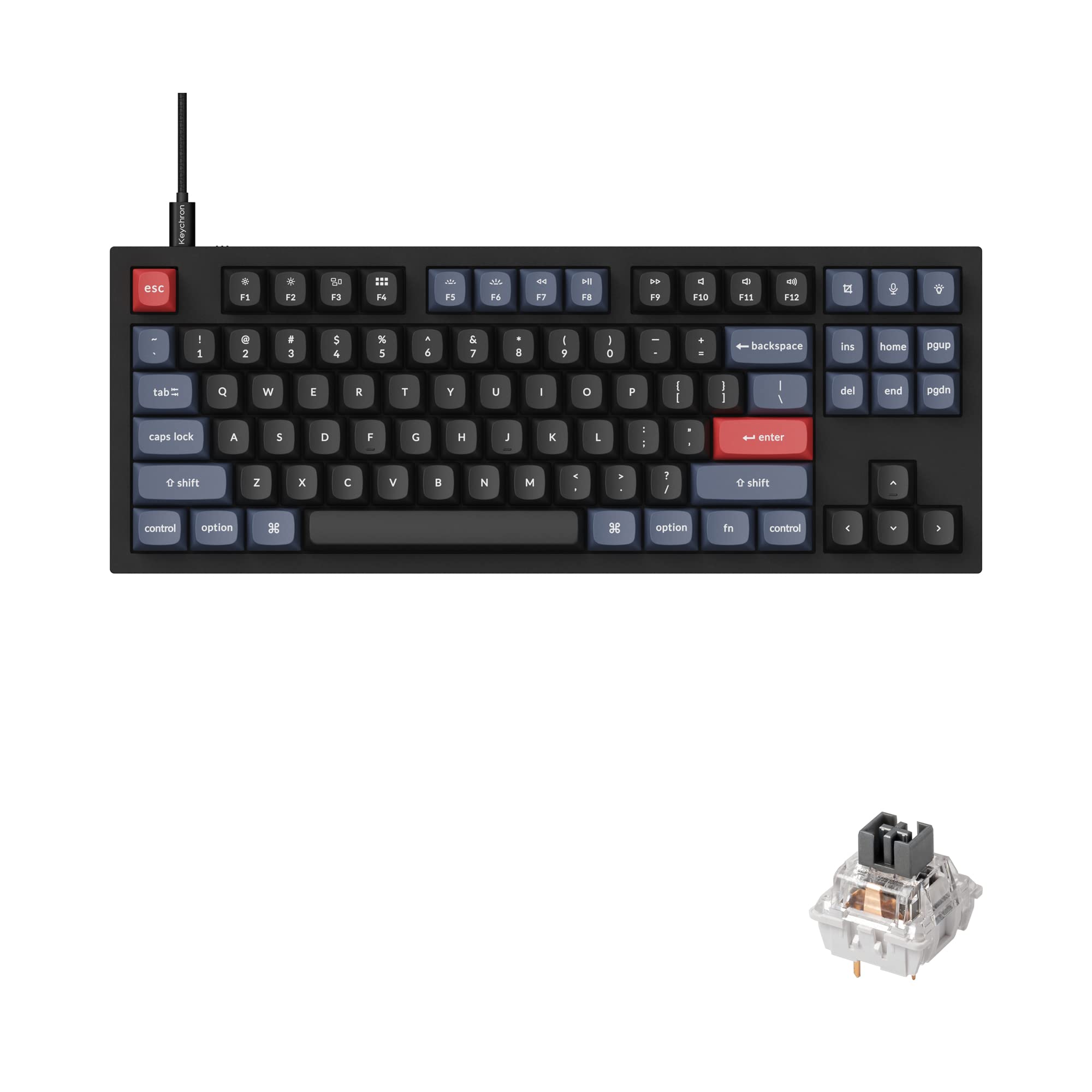 Keychron Q3 Wired Custom Mechanical Keyboard with Hot-swappable K Pro Silver Switch, QMK/VIA Programmable Macro, Full Aluminum Tenkeyless Layout 87 Keys Compatible with Mac Windows Linux (Black)