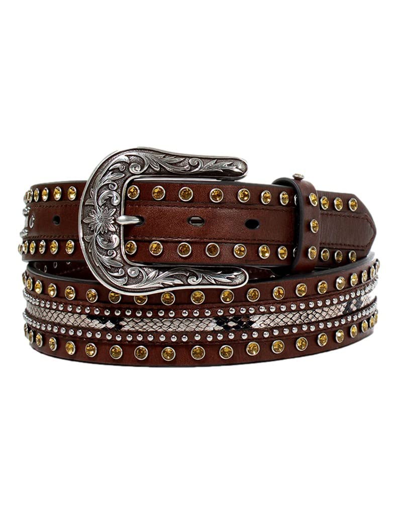 ARIAT Western Belt Womens Snake Skin Print Studs S Brown A1590002