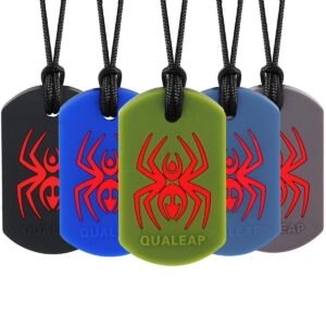 xtra tough spider sensory chew necklace for kids (5 pack) - chewing necklace teething teether necklace chew toys - designed for chewing, autism sensory teether toy (moderate & aggressive chewer)