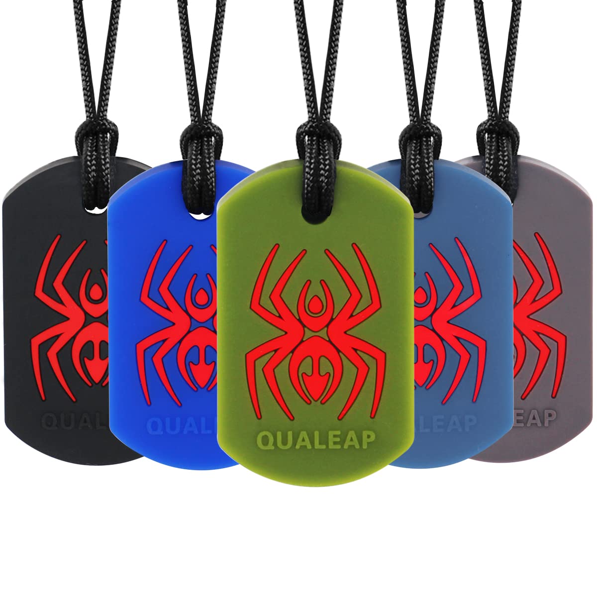 Xtra Tough Spider Sensory Chew Necklace for Kids (5 Pack) - Chewing Necklace Teething Teether Necklace Chew Toys - Designed for Chewing, Autism Sensory Teether Toy (Moderate & Aggressive Chewer)