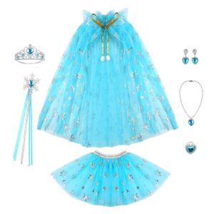 besjonie princess dresses for girls,princess dress up clothes cape skirt toys for 3 4 5 6 year old girl birthday gift ideas (blue snowflake)