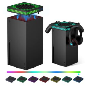 cooling fan for xbox series x with rgb light strip & 3 detachable hooks, narati 4 in 1 top fan cooling system with built-in dust filter, 3 level adjustable speed fan cooler & independent fan switch