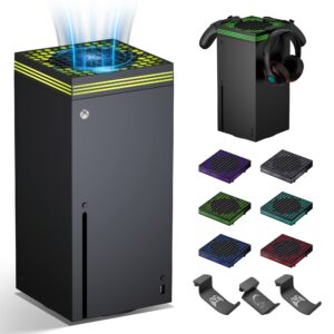 rgb cooling fan for xbox series x with dust filter & 3 controller and headset holders, zaonool fan cooling system with 13 led light modes, high speed top dust proof cooler fan for xbox x accessories