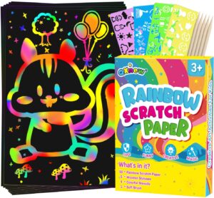 qxnew scratch paper art gifts: rainbow scratch off art-craft supplies kits pad for 3 4 5 6 7 8 year old boys girls toys for birthday christmas halloween thanksgiving party favors fun games