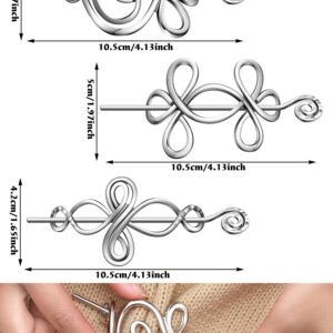 BBTO Celtic Shawl Pin 3 Pcs Crossed Knots Budding Spiral Crocheted Scarf Pin Cloak Pin Sweater Brooch for Women Knitter Handmade Cape(Silver)