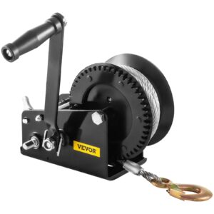 vevor rope crank, 3500 lbs capacity heavy duty hand winch with 10 m(32.8 ft) wire cable and alloy hook, w/ 2-gear two-way manual operated ratchet, for atvs boats trailers trucks auto marine, black