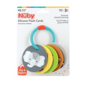 Nuby Silicone Double Sided Animal Flash Cards & Interactive Teether - 3+ Months Multicolor