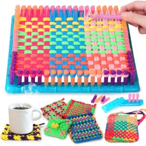 iqkidz weaving loom kit for kids and adults - potholder weave looming toys, gift for girls ages 6 7 8 9 10 11 12 13 years old and above, square buildable loom knitting activity, 224 craft loops