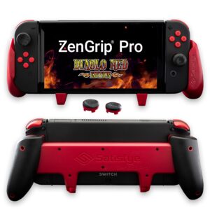 satisfye - zengrip pro gen 3 oled, a switch grip compatible with nintendo switch - comfortable & ergonomic grip, joy con & switch control. #1 switch accessories designed for gamers (red)