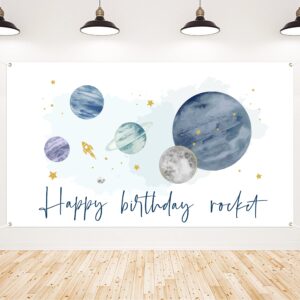 grobro7 outer space birthday party backdrop solar system rocket watercolor banner extra large planets background banners baby shower party decor supplies for indoor photo booth props 6.5 x 3.7 ft