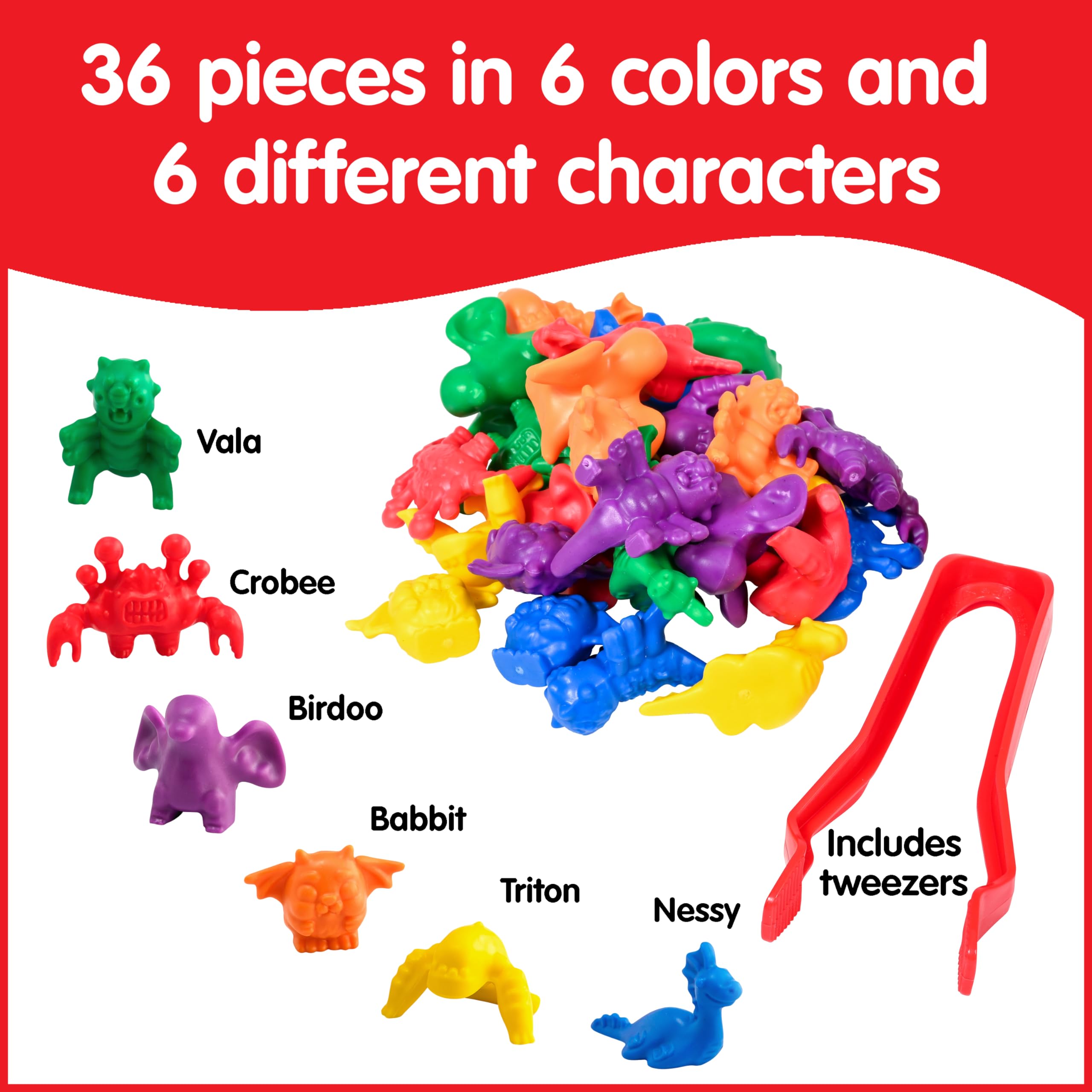 edxeducation Monster Counters - Set of 36 - Early Math Manipulatives - Learn Counting, Colors, Sorting and Sequencing - Preschool Learning