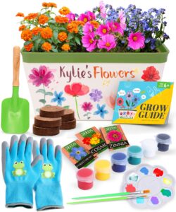 home grown paint & grow flower gardening kit set for boys and girls - craft activity toy for kids, ages 5 6 7 8-12 years old - unique birthday present - plant gift toys